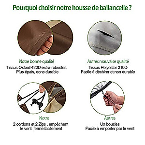 BullStar Patio Swing Chair Cover 3 Triple Seater Outdoor Hammock Cover Waterproof Windproof Furniture Protector 87 Inch LX67 Inch HX50 Inch W,Beige