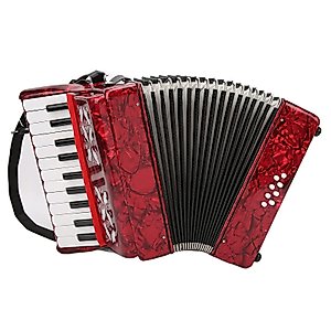 22 Key 8 Bass Accordion, Musical Accordion Beginner Accordion Professional Accordion with Adjustable Shoulder Strap Piano Accordion Instruments for Music Performance Children Practice (Red)