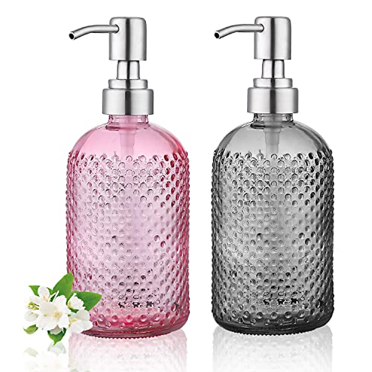 Kyraton Soap Dispenser Bathroom 12oz Pack of 2 with Stainless Steel Pump, Refillable Bathroom Kitchen Soap Dispenser for Kitchen Sink with Rustproof Pump for Hand Soap, Essential Oil, Lotion