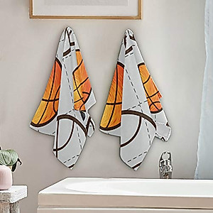 DOMIKING Decorative Hand Towels for Bathroom - Basketball Sport Cotton Guest Towel Set of 2 Absorbent Face Cloth for Gym Sports Bathroom Home