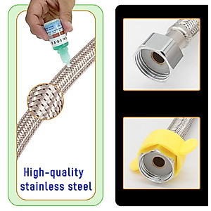 Skweawert 80 In Faucet Supply Lines, 1/4 Female Compression Thread x M10 Male Connector, Braided Stainless Steel Faucet Hose for Kitchen Sink Toilet（2Pack)