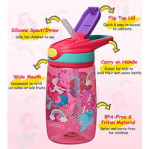 Opard Kids Water Bottle, BPA Free Tritan 13.5oz Water Bottle with Leakproof Lid, Straw & Carrying Loop for Toddlers
