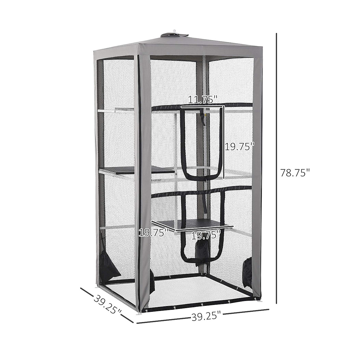 PawHut 79" H Cat House Kitten Enclosure Mesh Playpen Steel Frame with 3 Platforms, 2 Doors and 4 Sandbags for Stability, Indoor/Outdoor