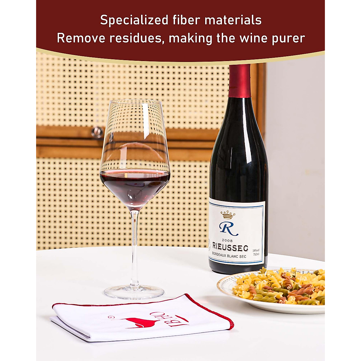 JBHO Polishing Cloth, Wine Glasses Polishing Cloths and Hand Blown Italian Style Crystal White or Red Wine Glasses