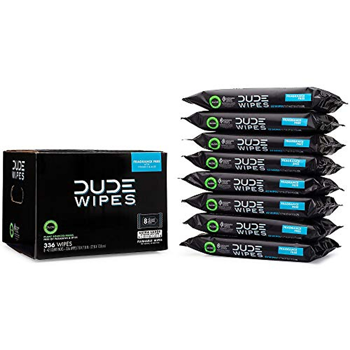 DUDE Wipes Flushable Adult Wipes - 8 Pack, 336 Wipes - Unscented Moist Wet Wipes with Vitamin-E & Aloe for at-Home Use - Septic and Sewer Safe