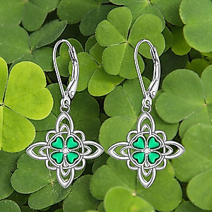 Shamrock Earrings for Women St Patrick’s Day Earrings Sterling Silver Celtic Knot Lucky Four Leaf Clover Green Emerald Irish Celtic Gifts