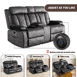 PALLOME Power Reclining Loveseat with Console, Loveseat Recliner Sofa with Massage & Heat, Perfect Electric Couch for Living Room (Gray)