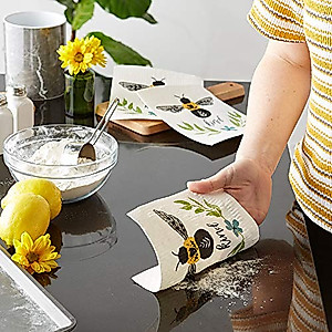 DII Swedish Dishcloths for Kitchen & Cleaning, Reusable, Machine Washable & Dishwasher Safe, Biodegradable, 7.75 x 6.75, Bee Kind, 3 Piece