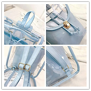 Mini Clear Backpack with Removable Pouch Transparent PVC Shoulder Bag Handbag, Blue, Small