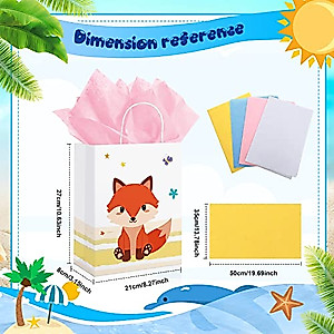 8 Pcs 11 Inch Paper Gift Bags Baby Gift Wrapping Animals Paper Bag with Tissue Papers, Flamingos, Whales, Giraffes, Elephant, Dinosaur, Dolphin, Lion for Kids Birthdays or Baby Showers