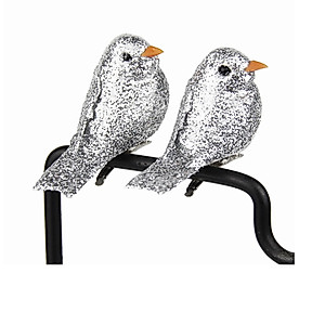 LWINGFLYER 12pcs Tiny Silver Glitter Artificial Foam Birds 2" Mini Clip on Decorative Bird Ornaments for Crafts Christmas Tree Wedding Decoration Home Garden Party Accessories