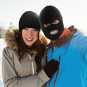 Sibba 2 Pcs 3 Hole Winter Knitted Mask Black Full Face Ski Mask Winter Warm Face Cover Balaclava Winter Face Mask Beanie Face for Men Women Outdoor Sports Cycling Motorcycle Snowboard
