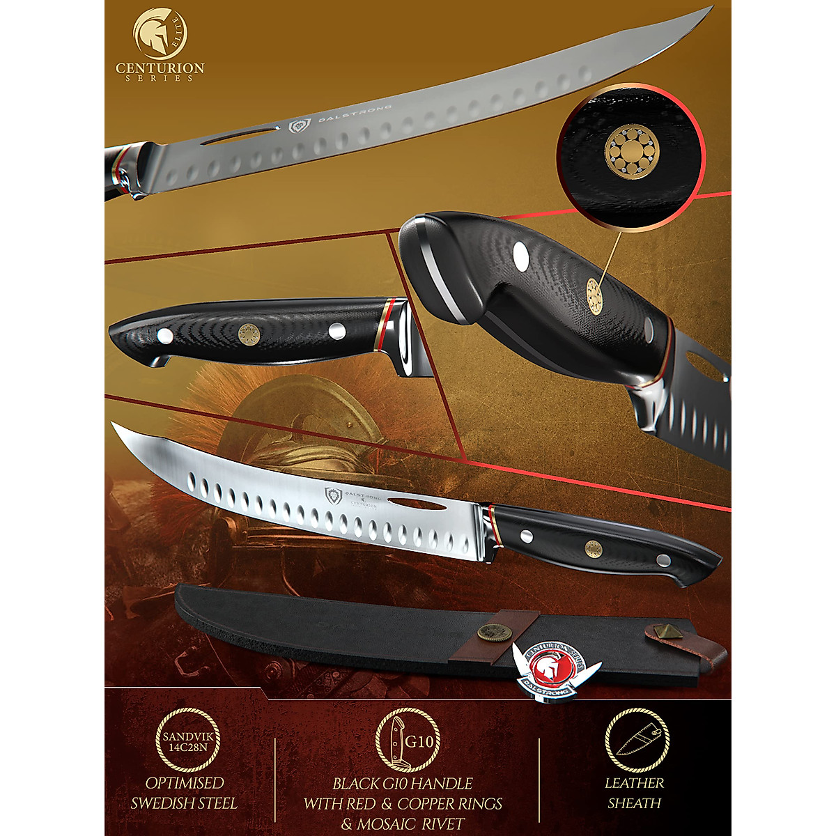 Dalstrong Butcher Knife - 10 inch - Centurion Series -G10 Handle Meat Kitchen Knife - Razor Sharp Bundle with Honing Rod - 8 inch - Centurion Series G10 Handle Kitchen Utensils