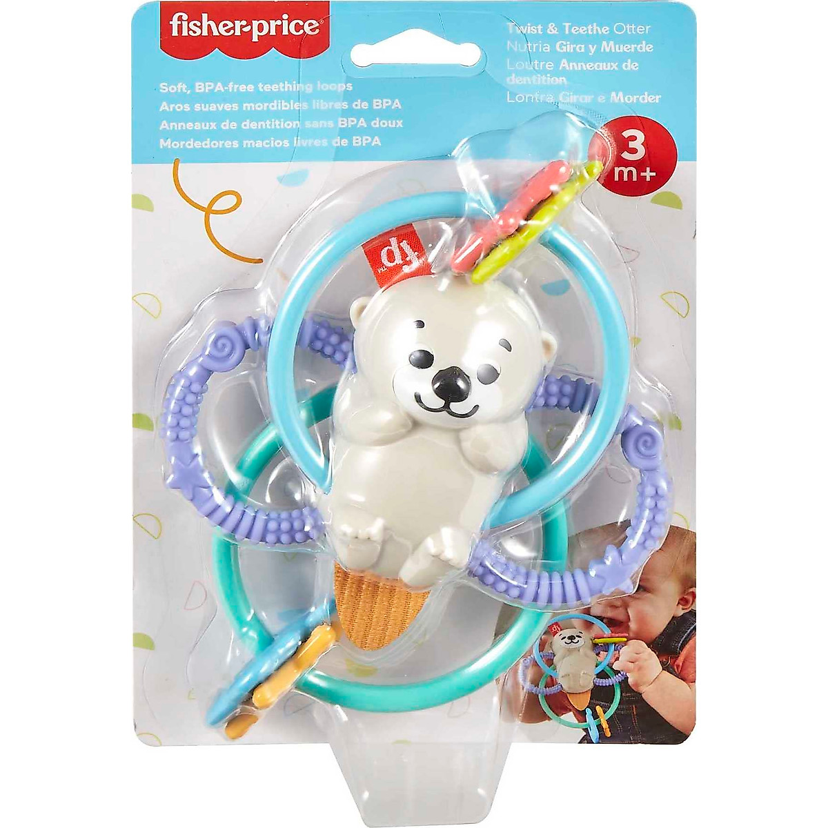 Fisher Price Baby Toys Twist & Teethe Otter 2-In-1 Rattle and Bpa-Free Teether with Textured Rings for Infant Fine Motor Play