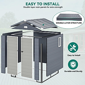 YITAHOME Resin Storage Unit sans Flooring, 6.3x6.2FT All-Weather Plastic Shed with Window, Vents and Secured Doors, Outdoor Plastic Tool Cabin for Poolside, Lawn, Backyard, Patio, Dark Gray