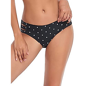 Ocean Blues Women's Black Polka Dot Strappy Bikini Bottom Full Coverage Swim Briefs Size Medium