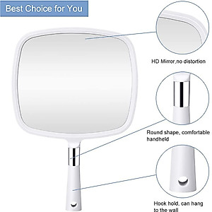 Orange Tech Large Hand Held Mirror with Handle, Makeup Hand Mirror with Hook Hole for Bathroom and Bedroom, Barbers Haircut Mirror for Home and Salon
