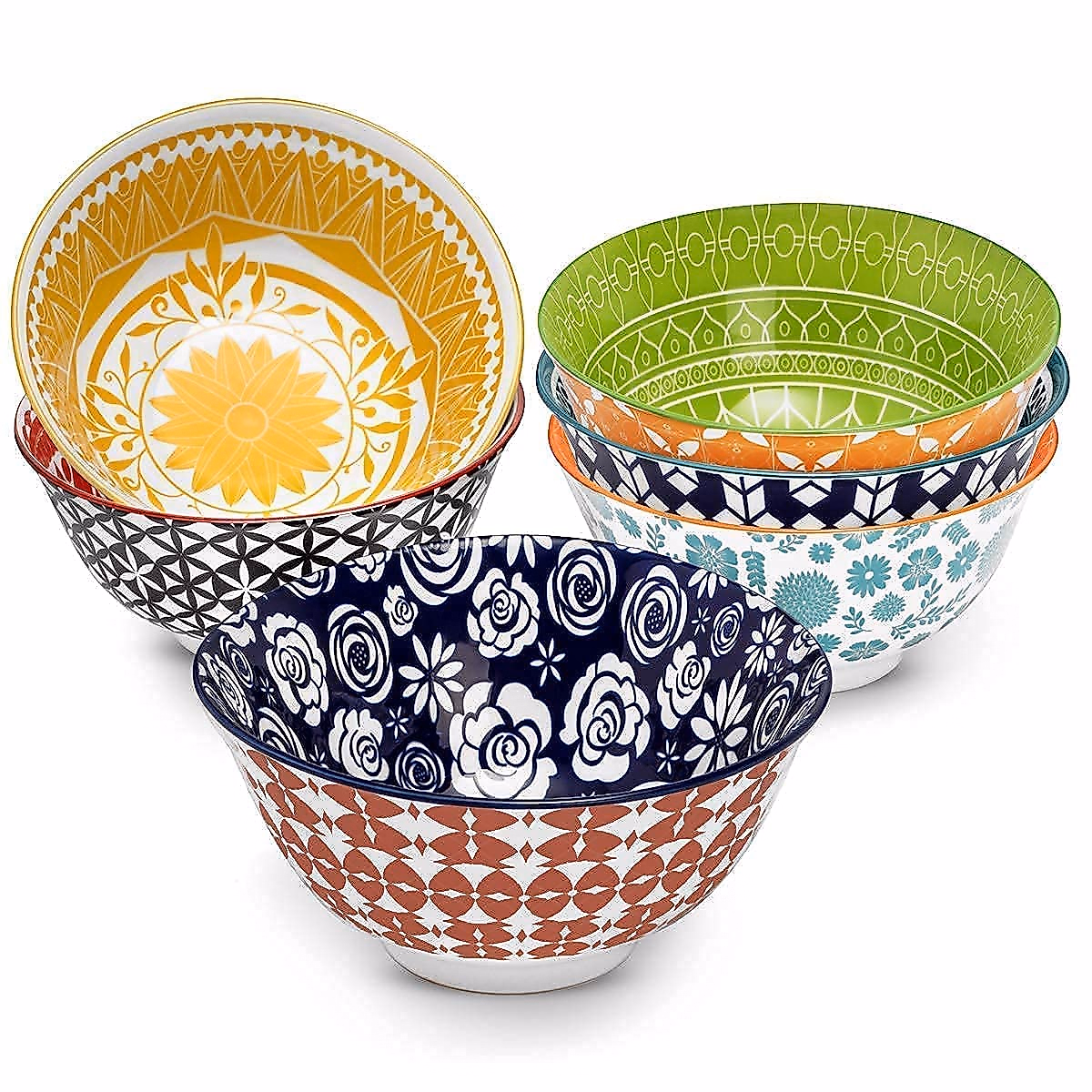 Annovero Cereal Bowls, Dessert Bowls. Cute and Colorful Porcelain Dishes for Kitchen, Microwave and Oven Safe. Bundle