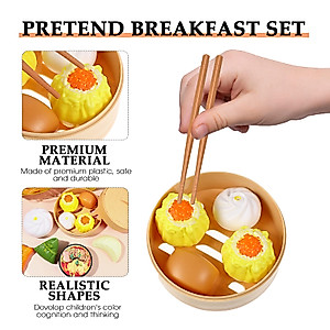 Play Food 26pcs Pretend Play Toy Asia Dim Sum Set Steamer Buns Chinese Breakfast Toy for Kids Food Kitchen Set Cooking Dish Asia Tea Time Birthday Gift, Style Random