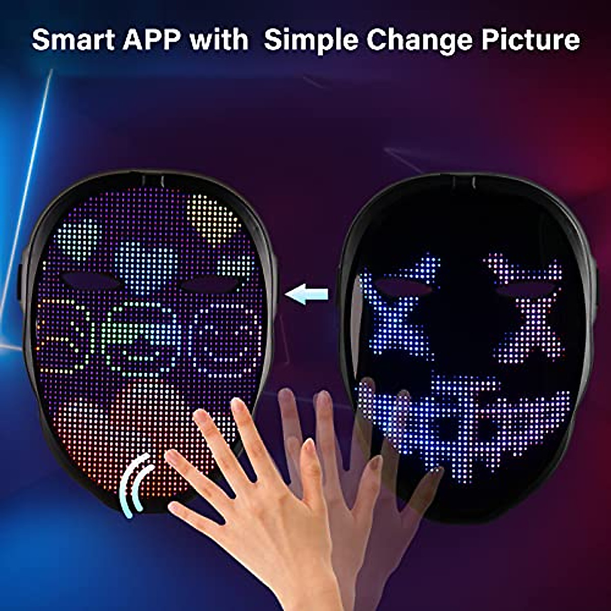 Halloween Mask LED Face Transforming Mask with Bluetooth Programmable for Halloween Masquerade Costumes Cosplay Party Light Up Mask for Adult Men Women, APP or Gesture Control, Rechargeable