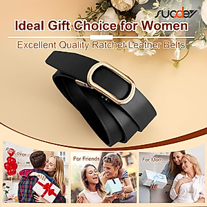 SUOSDEY Women Leather Ratchet Belt for Jeans Pants with Gold Automatic Sliding Buckle,Ladies Dress Belt,Width 1.2",black