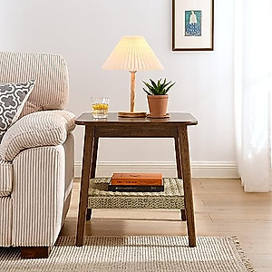 Oriental eLife Mid-Century Side Table with Woven Shelf,Boho End Table with Storage,Small Side Table for Living Room,Couch,Bedroom,Patio,Home Office (23")