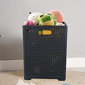 Tstorage 45L Plastic Collapsible Storage Laundry Baskets, Foldable Laundry Hampers, 2 Packs