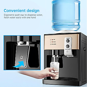 Water Dispenser, Top Loading Water Cooler for 1.2 to 5 Gallon, 3 Temperature Settings Room Temperature Water Cold Hot Water Dispenser, Bedside Water Dispenser for Home, Office, Dormitory Use