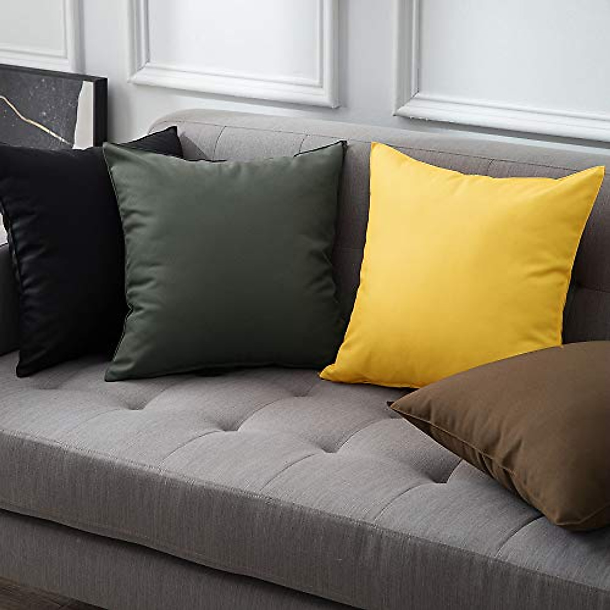 MIULEE Pack of 2 Decorative Outdoor Waterproof Pillow Covers Square Garden Cushion Sham Throw Pillowcase Shell for Patio Tent Couch 18x18 Inch Yellow
