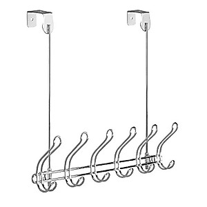 iDesign Classico Wall Mount/Over Door 12-Hook Rack for Coats, Hats, Robes, Towels - Chrome