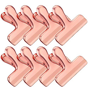 Whaline Stainless Steel Chip Clips Set, Rose Gold Chip Bag Clips Heavy Duty Food Clips Round Edge Air Tight Seal Grip for Home Office Kitchen Home Usage Storage (8 Pieces of the Size 3'')