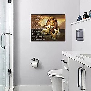 Lion of Judah Wall Art Lion and Lamb Canvas Painting Prints Christian Gifts Religious Wall Decor the 7 Promises of God Motivational Pictures Framed Artwork for Bedroom Living Room Bathroom 16"x12"