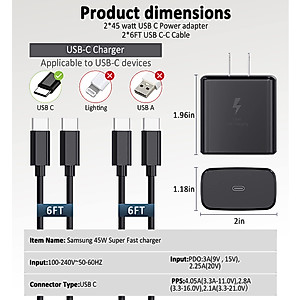 2024 New 45W Samsung Super Fast Charger USB Type C for Samsung Galaxy S24 Ultra Charger S23 ultra/S24/S23/S22 Ultra/S22/Z Fold 5 4/Z Flip 5 4/Note 20/10/Galaxy Tab S9/S8+, PD/PPS 3.0[2 Pack]