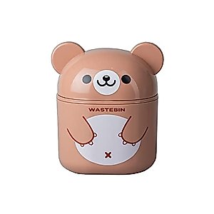 YISTOS Mini Countertop Trash Can with Lid, Desk Small Trash Can, Waste Garbage Bin, Room Decoration Big Ears Desktop Wastebasket for Countertop, Vanity, Office or Coffee Table - Brown