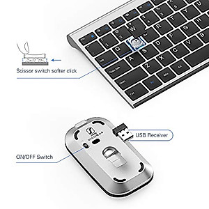 Rechargeable Wireless Keyboard Mouse, seenda Slim Thin Low Profile Keyboard and Mouse Combo with Numeric Keypad Silent Keys for Windows 7/8/10/11 PC Laptop Computer, Gray