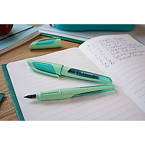 STABILO EASYbuddy School Fountain Pen with Beginner Nib A - Pastel in Mint Green - Blue Ink (Erasable) - Single Pen - Includes Cartridge