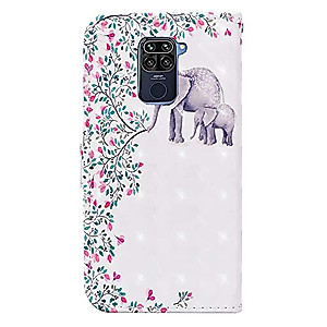 EMAXELER Xiaomi Redmi Note 9 Case 3D Print Full Stylish PU Leather Shockproof Flip Wallet Bookstyle Magnetic Case with Kickstand Credit Cards Slot for Xiaomi Redmi Note 9 CT 3D: Flower Elephant