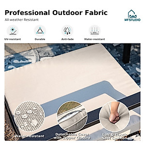 MFSTUDIO 6 Pieces Patio Dining Set with Acacia Outdoor Wood Bench and 4 Rattan Wicker Chairs, Patio Table Set for 6, Outdoor Patio Table and Chairs Dining Furniture Set for Patio