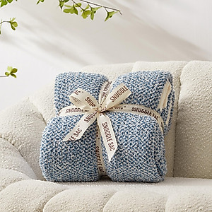 Snuggle Sac Soft Throw Blanket Fluffy Warm Throws for Couch, Reversible Super Cozy Blankets Fuzzy Plush Lightweight Throw Blankets for Sofa, Bed, Living Room, Heather Blue, 50 x 60 inch