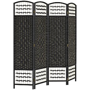 HOMCOM 4 Panel Room Divider, Folding Privacy Screen, 5.6' Room Separator, Wave Fiber Freestanding Partition Wall Divider, Black