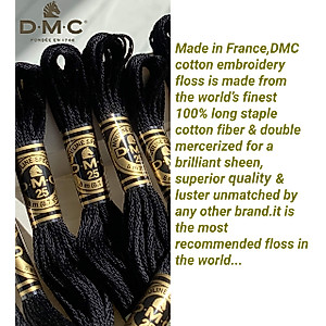 Charming Melodie Black Embroidery Floss, 6 Strand Cotton Yarn, 12/Pack, Includes Black-Brown #3371, Hand Needles, Cross Stitch