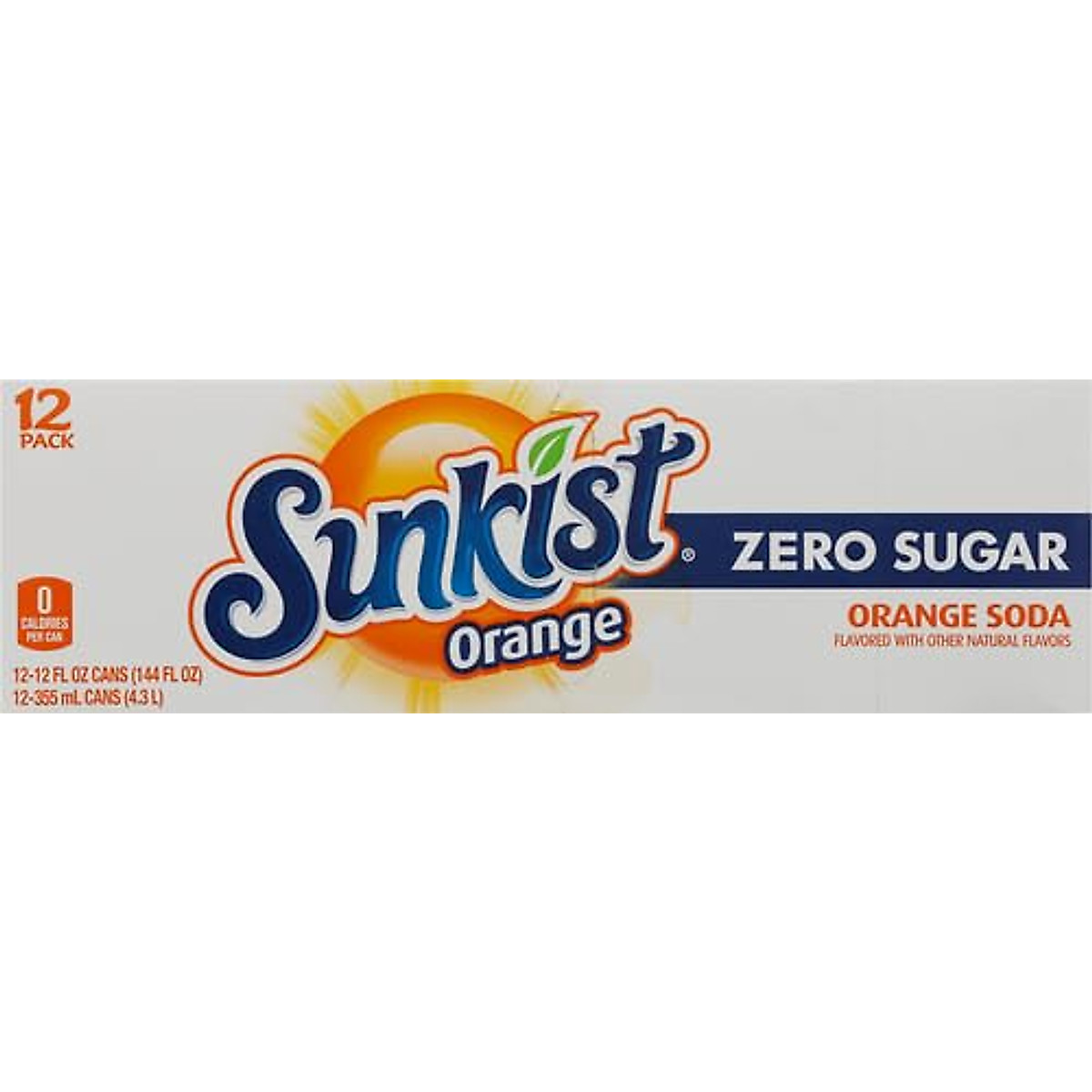Sunkist Zero Sugar Orange Soda, 12 fl oz cans, 12 pack