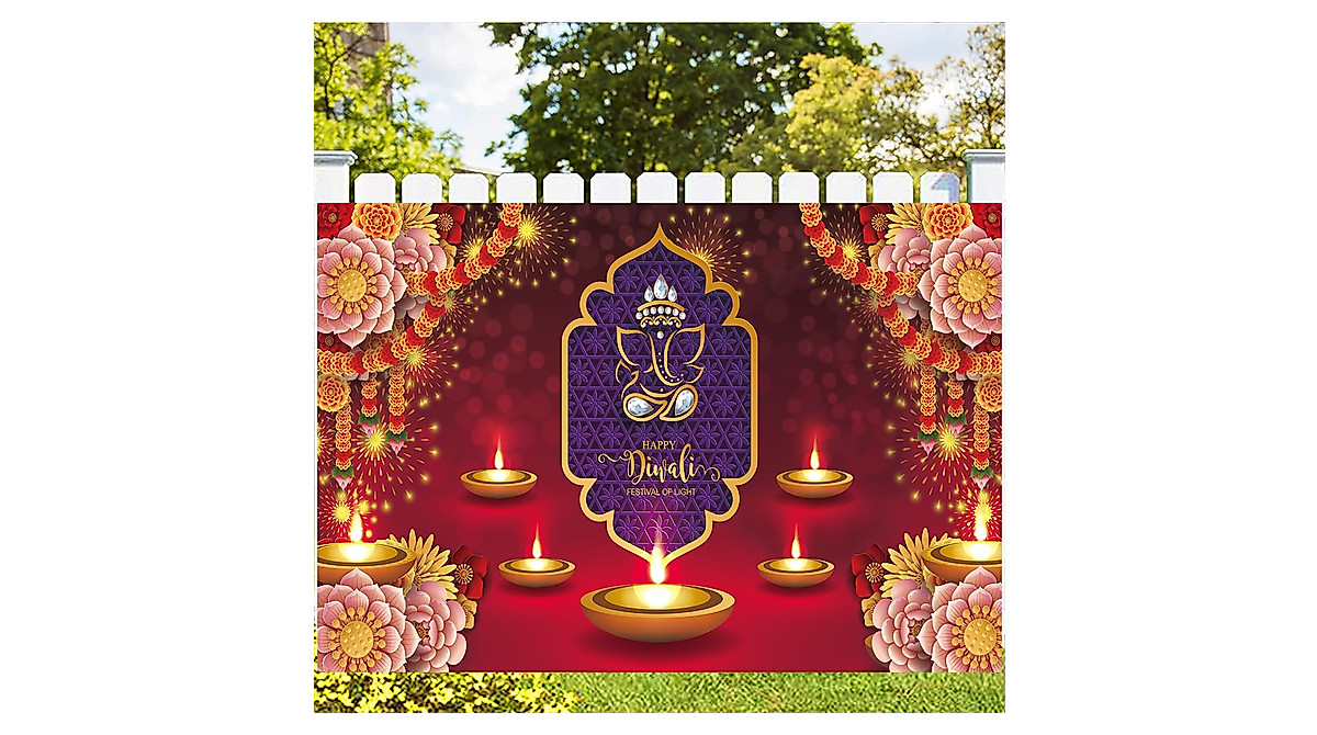 Diwali Backdrop 70.8x43.3 Inch for Festival & Party Decoration