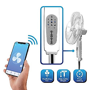 Technical Pro FXA16W WIFI Enabled 16 Inch Standing Pedastal Fan With Oscillating Feature And Compatible With Amazon Alexa/Google Home Voice Control Smart Home 2.4G ONLY (White)