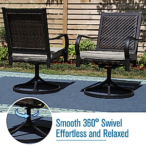 MFSTUDIO Patio Swivel Chair Sets of 2, Outdoor Wicker Dining Swivel Chairs Set of 2 with Beige Cushions, Armrests and Metal Frame, All-Weather, 350lbs. Brown