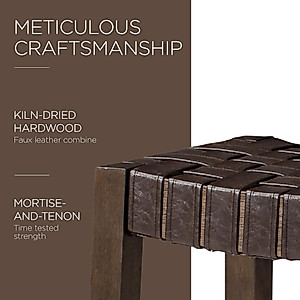 Maven Lane Emerson 26 Inch Tall Counter Height Backless Saddle Barstool in Weathered Brown Wood Finish with Marksman Saddle Vegan Leather Seat