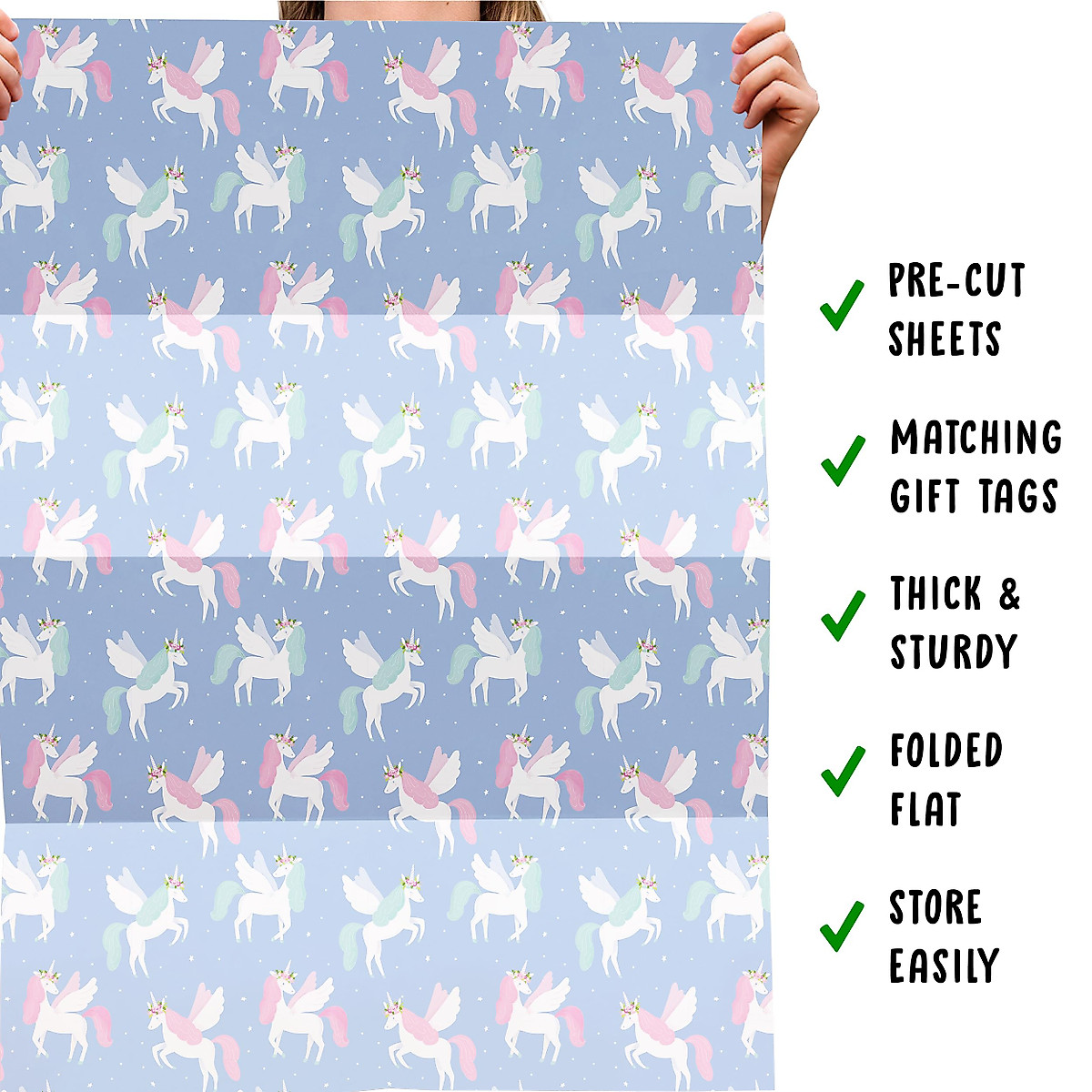 CENTRAL 23 Unicorn Wrapping Paper (x6) Sheets - Blue and Pink - Gift Wrap - Birthday Wrap for Girls Kids Women - Recyclable and Made in UK
