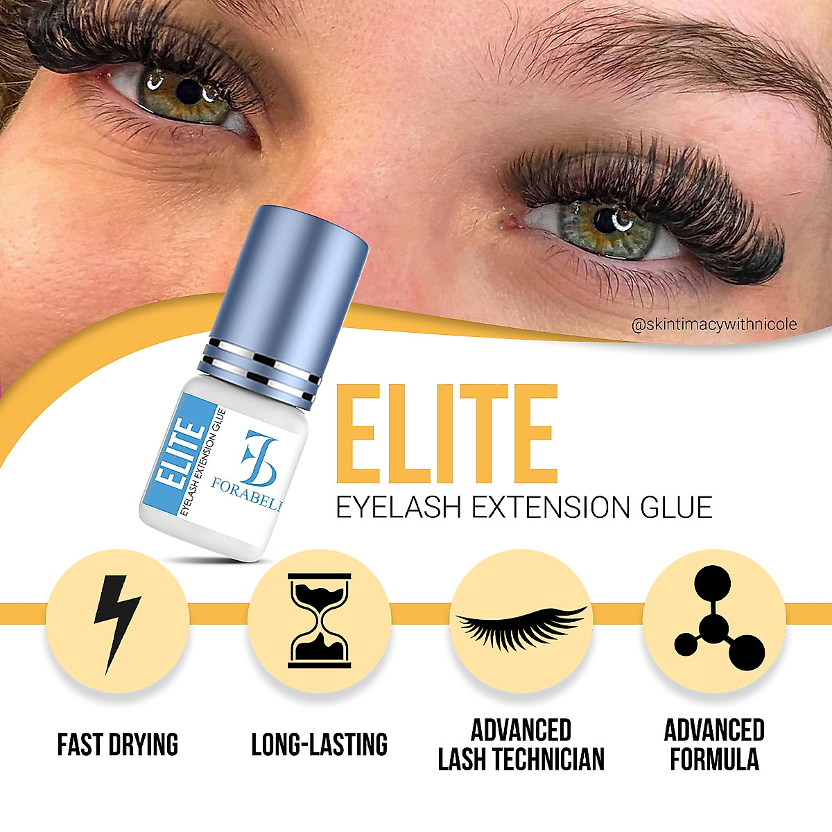 Forabeli Elite Fast Dry Eyelash Glue 5ml - 1 Sec Drying Time, 7 Weeks Retention, Maximum Bonding Power, Black Adhesive for Professional Use