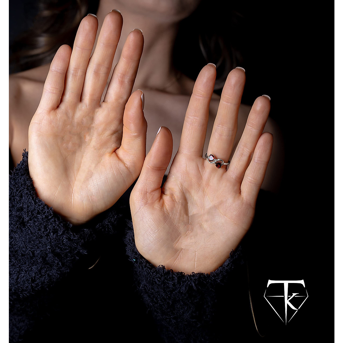 Takar 925 Sterling Silver Double Heart Garnet And Diamond Infinity Ring Birthstone Heart Ring Garnet Jewelry For Women Made In USA