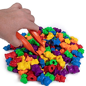 Colorful Counting Bear Cubs & Jumbo Rainbow Tweezers - Includes Bucket of 125+ Bears and 6 Pairs of Tweezers - Great for Early Childhood Education, Preschool Prep, Daycare Activities, Montessori Toys